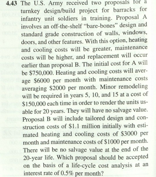 Solved 4.43 The U.S. Army received two proposals for a | Chegg.com