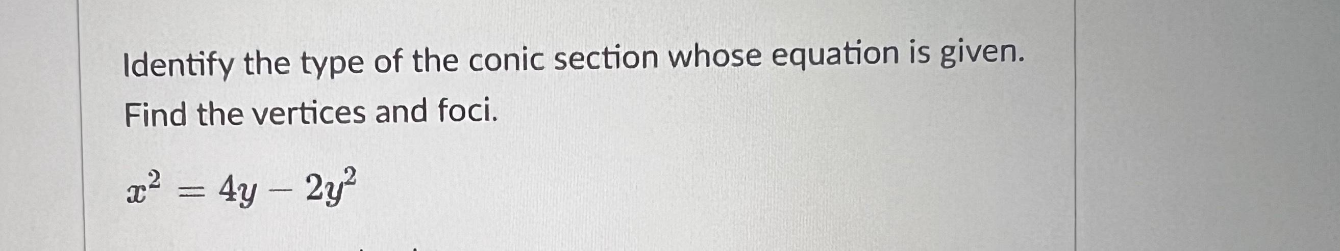 Solved Identify the type of the conic section whose equation | Chegg.com
