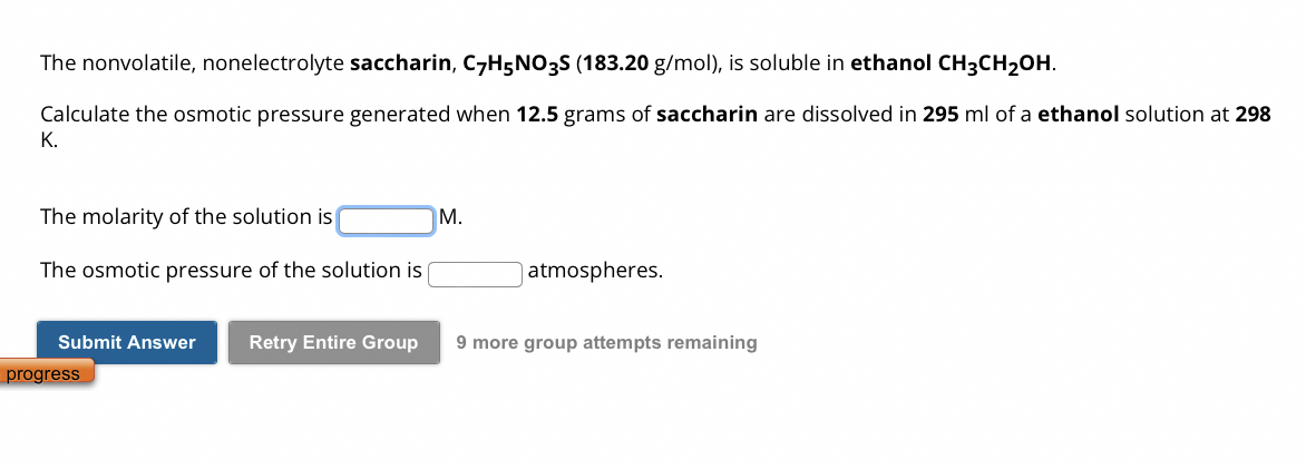Solved The nonvolatile, nonelectrolyte saccharin, | Chegg.com