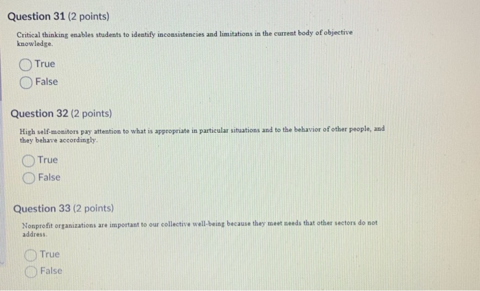 Solved Question 31 (2 points) Critical thinking enables | Chegg.com
