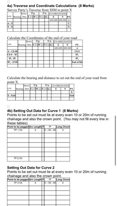 4a) Traverse and Coordinate Calculations ( 8 Marks) | Chegg.com