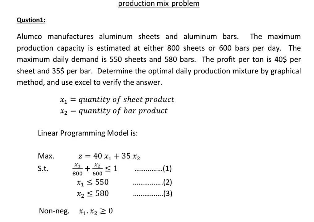 Solved production mix problem Qustion1: Alumco manufactures | Chegg.com