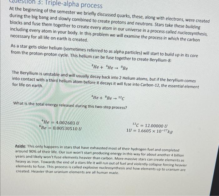 Solved vuestion 3: Triple-alpha process At the beginning of | Chegg.com