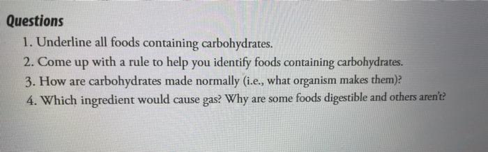 Solved Questions 1. Underline all foods containing | Chegg.com
