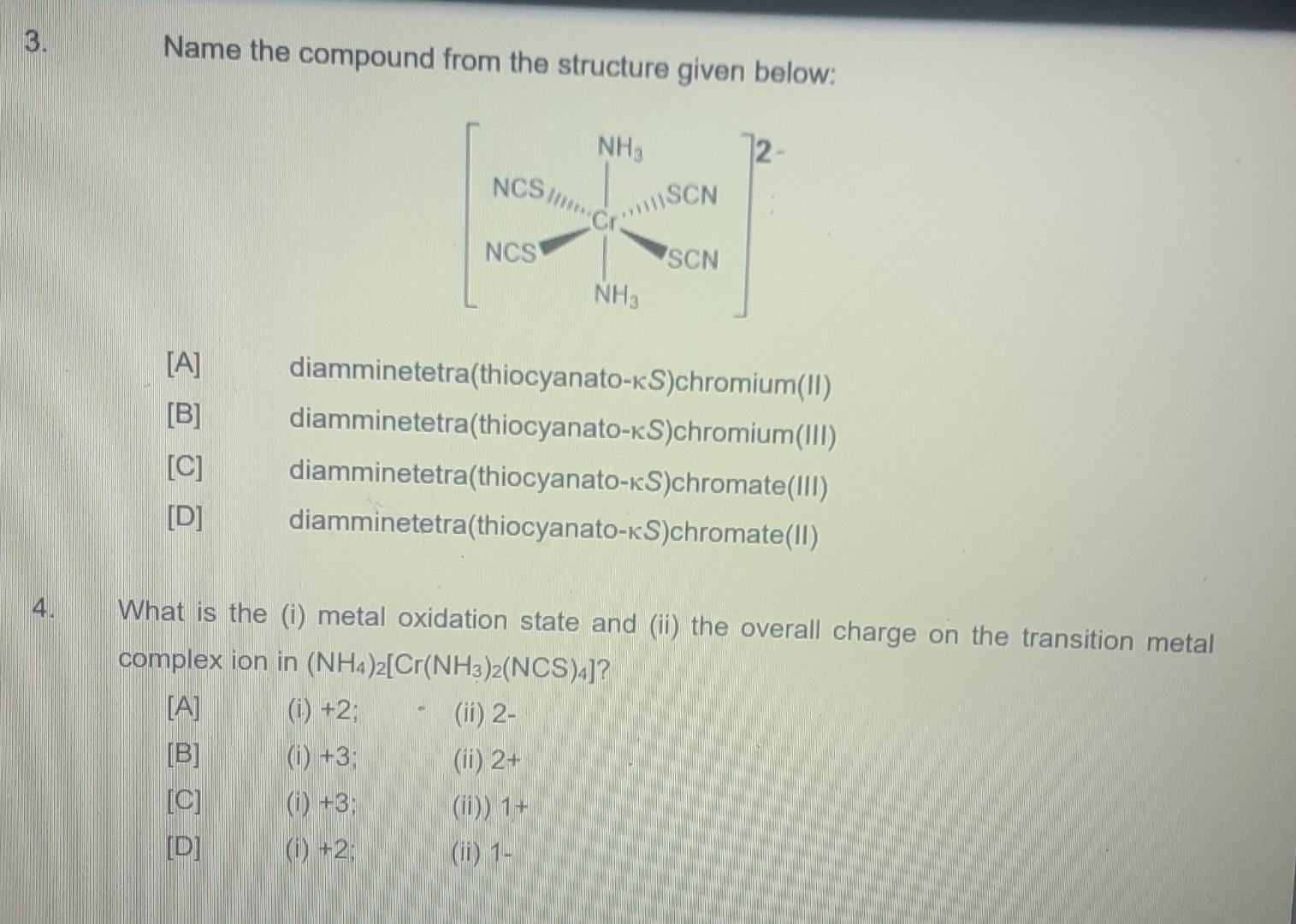 Solved Name the compound from the structure given below: [A] | Chegg.com