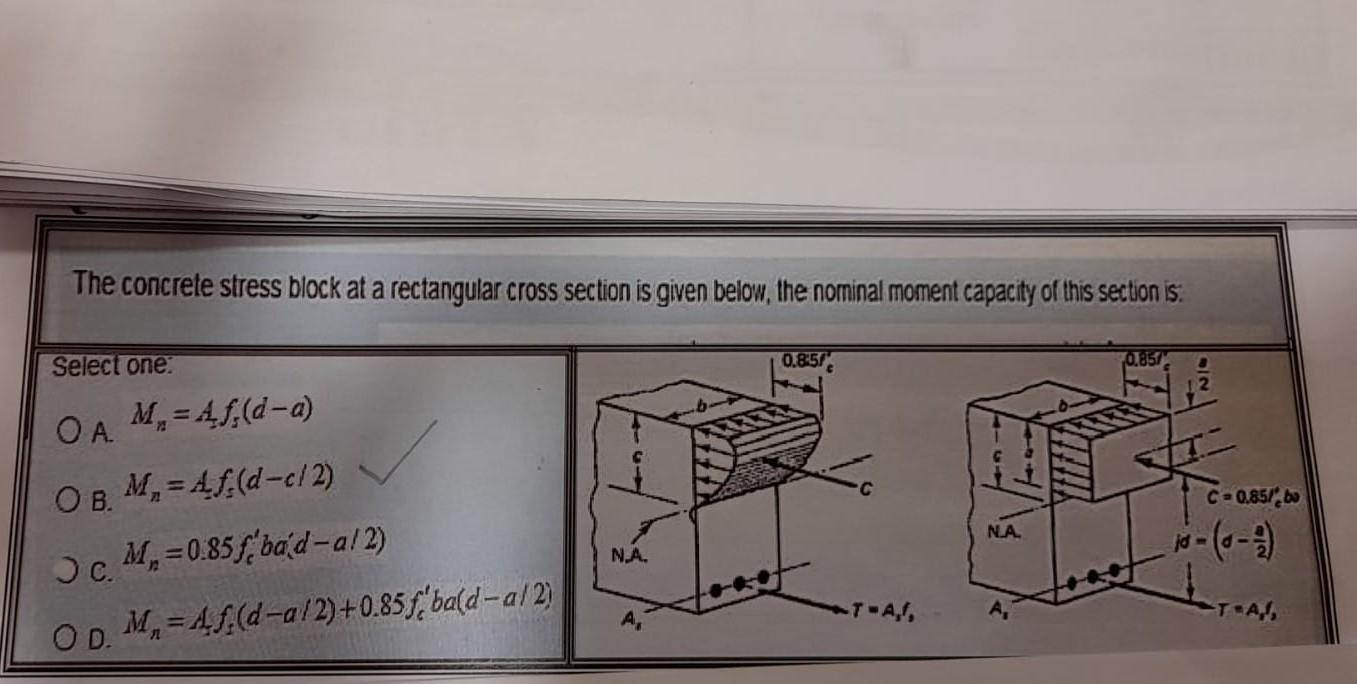 Solved The concrete stress block at a rectangular cross | Chegg.com