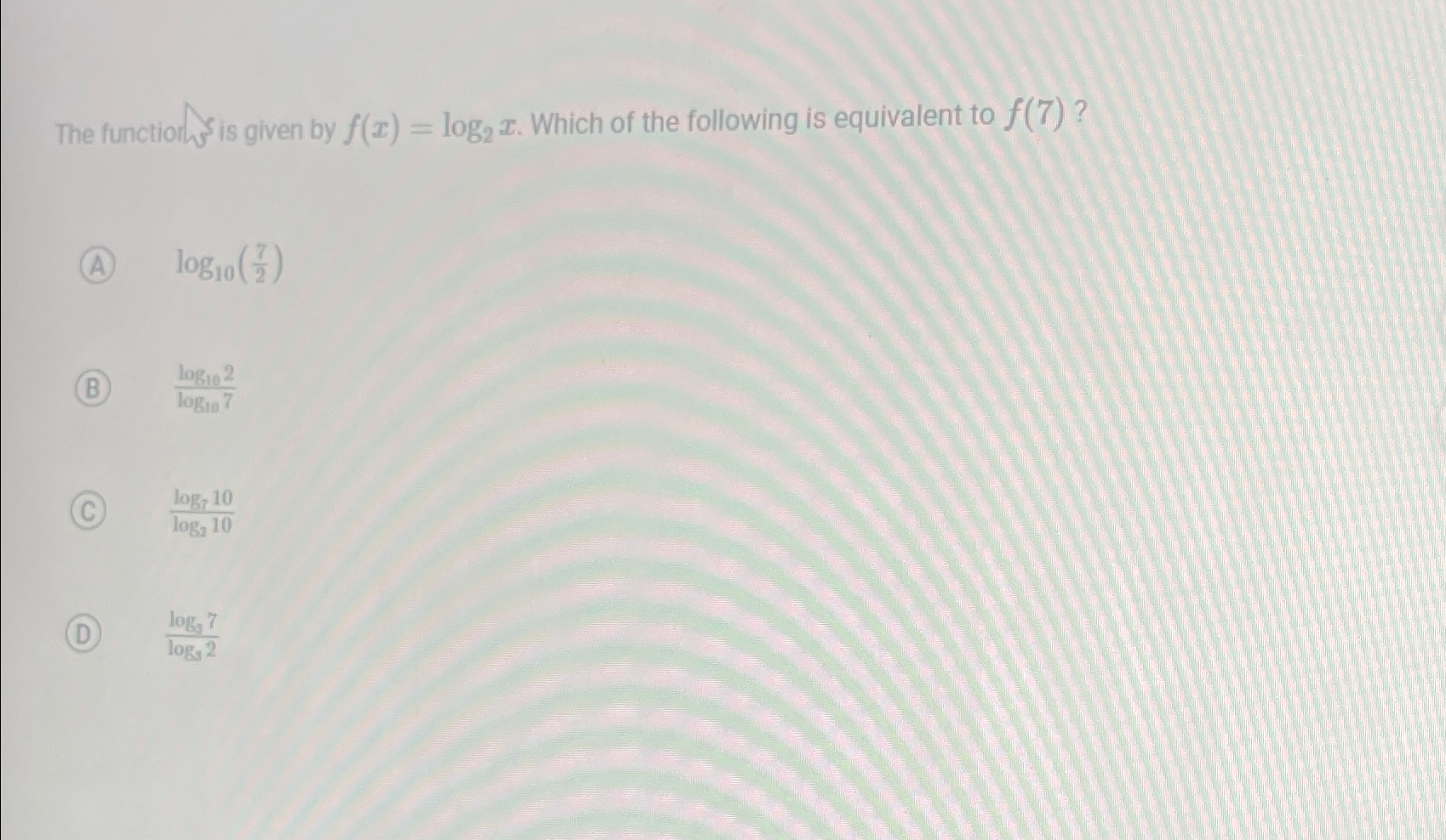 Solved The functions is given by f(x)=log2x. ﻿Which of the | Chegg.com