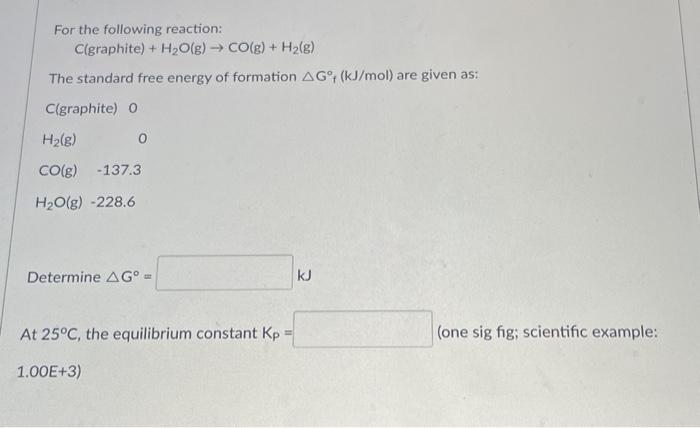 Solved For the following reaction: C (graphite) | Chegg.com