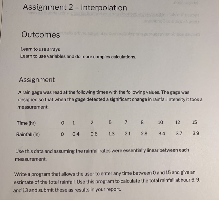 Solved Assignment 2 - Interpolation e houfno nonc b 2A | Chegg.com