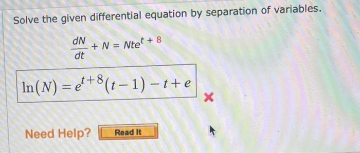 Solved Solve the given differential equation by separation | Chegg.com