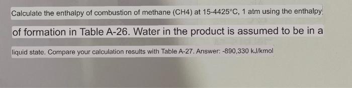 Solved Calculate the enthalpy of combustion of methane (CH4) | Chegg.com