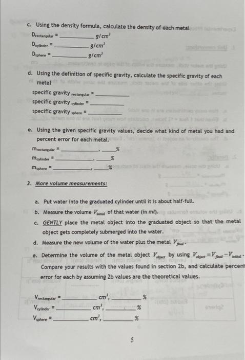 Solved c. Using the density formula, calculate the density | Chegg.com