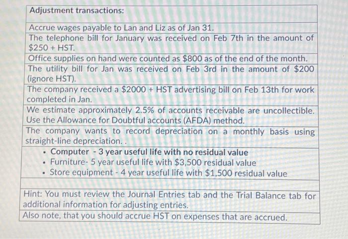 Solved Adjustment transactions: Accrue wages payable to Lan | Chegg.com