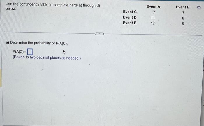 Solved Use the contingency table to complete parts a) | Chegg.com