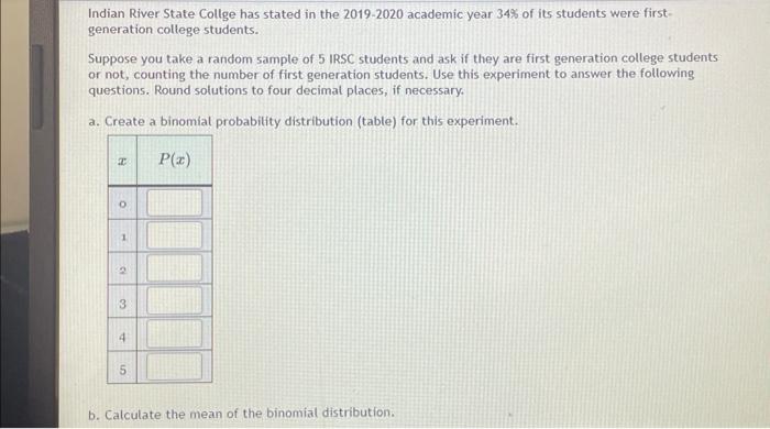 Solved b. Calculate the mean of the binomial distribution. | Chegg.com