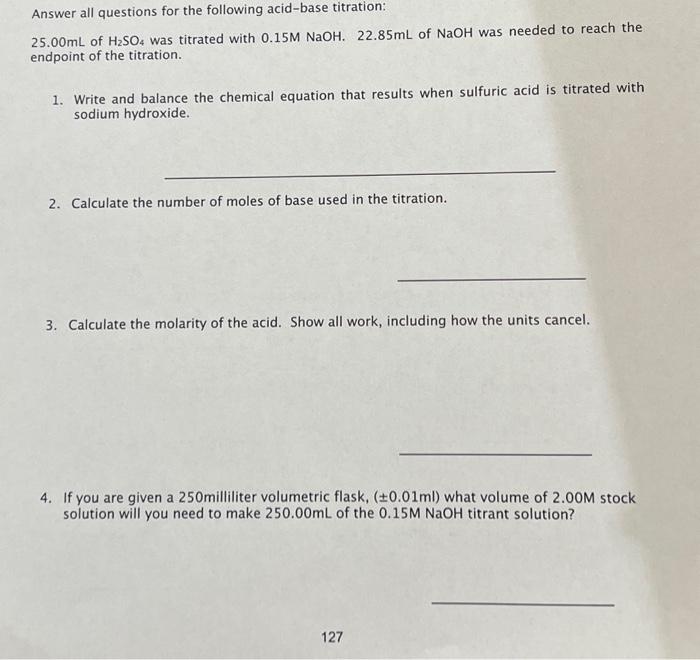 Solved Answer all questions for the following acid-base | Chegg.com