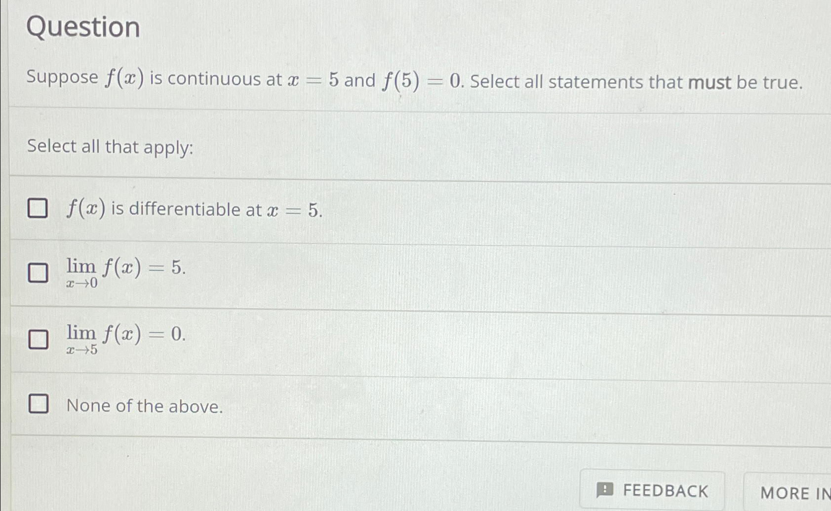 Solved Questionsuppose F X ﻿is Continuous At X 5 ﻿and