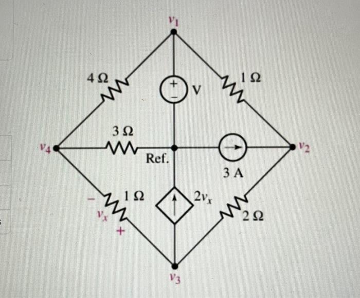 Solved If V=9 V, determine the four nodal voltages. The | Chegg.com