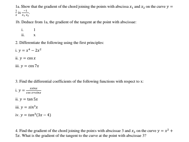 Solved 1a. Show that the gradient of the chord joining the | Chegg.com