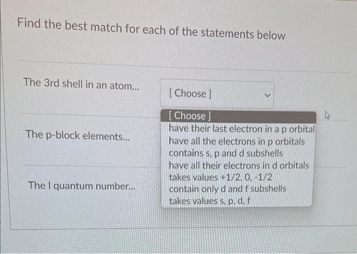 Solved Find the best match for each of the statements below | Chegg.com