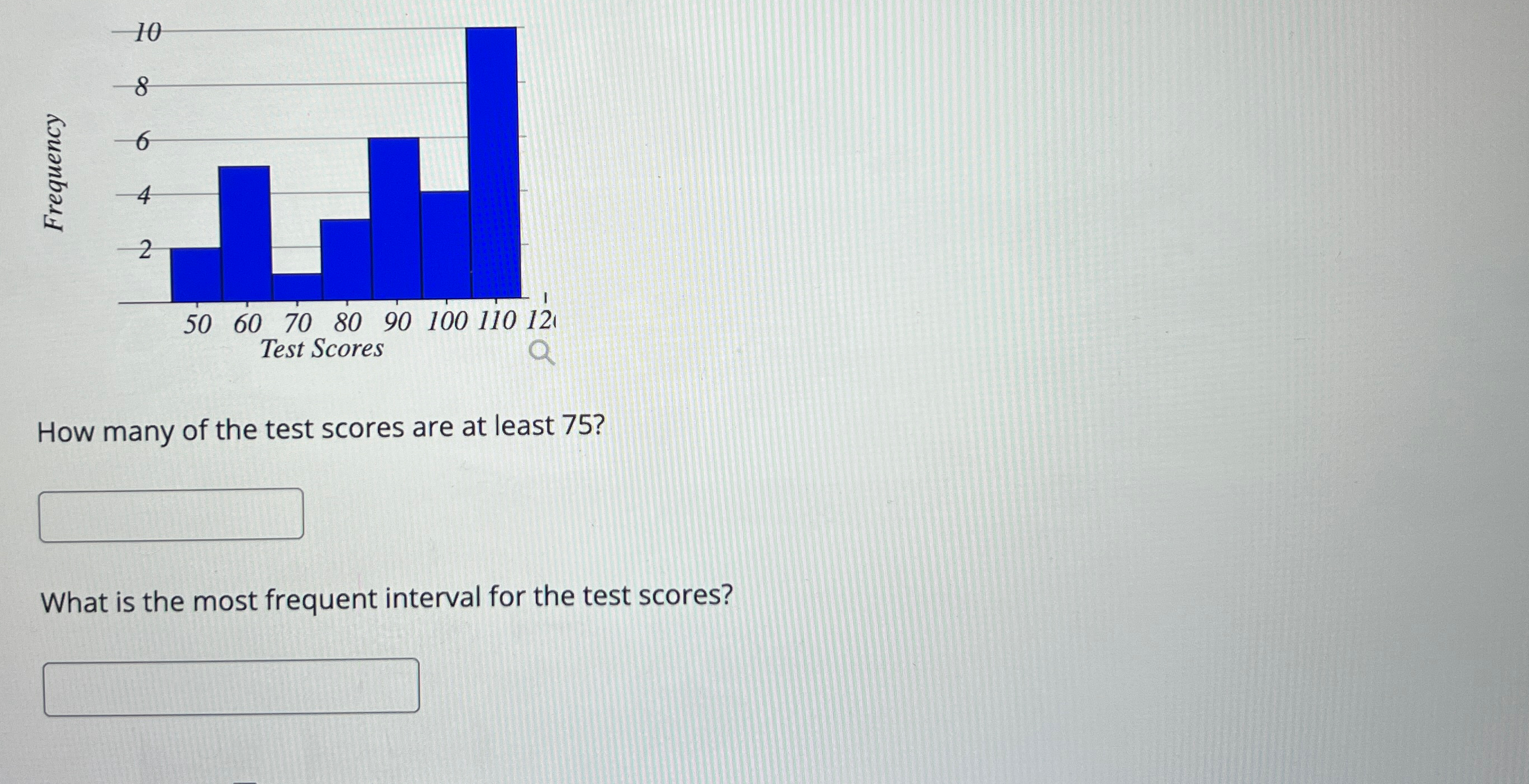 Solved How many of the test scores are at least 75 ?What is | Chegg.com