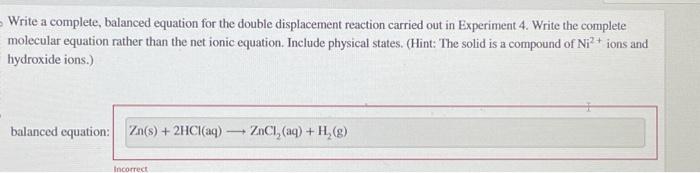 Solved Write a complete, balanced equation for the double | Chegg.com