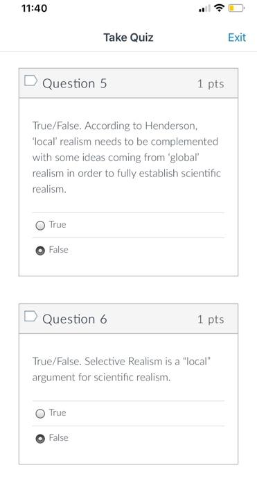 Take Quiz Exit Question 7 1 pts True/False. According | Chegg.com