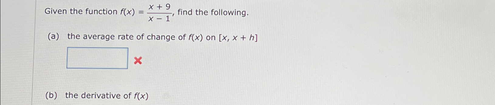 Solved Given the function f(x)=x+9x-1, ﻿find the | Chegg.com