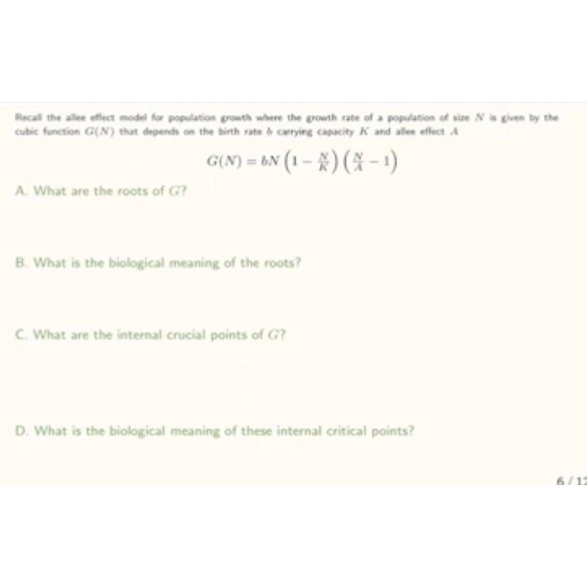 Solved Recall the allee eflect model for populution gowet | Chegg.com