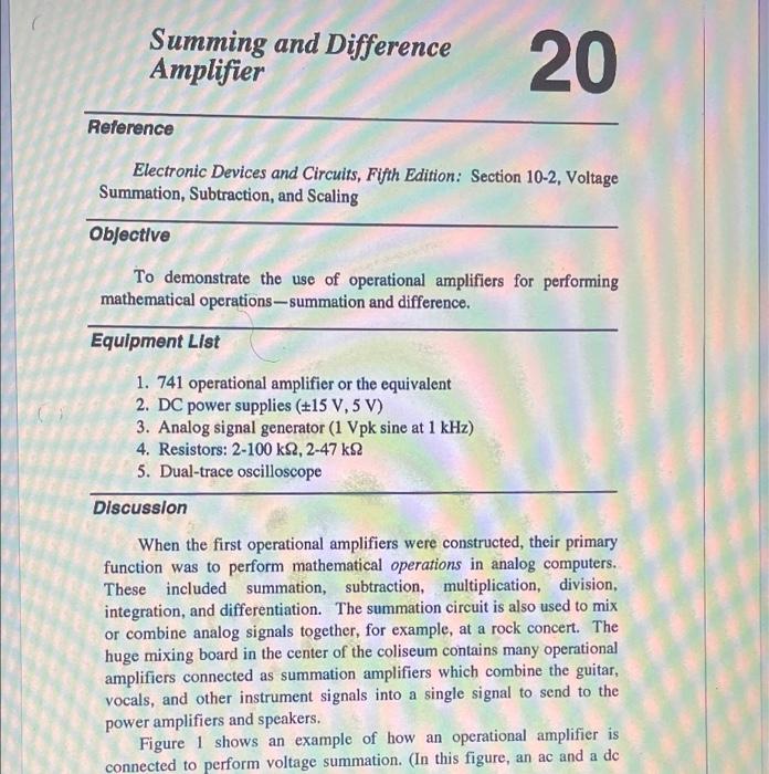 Summing and Difference Amplifier 20 Reference | Chegg.com