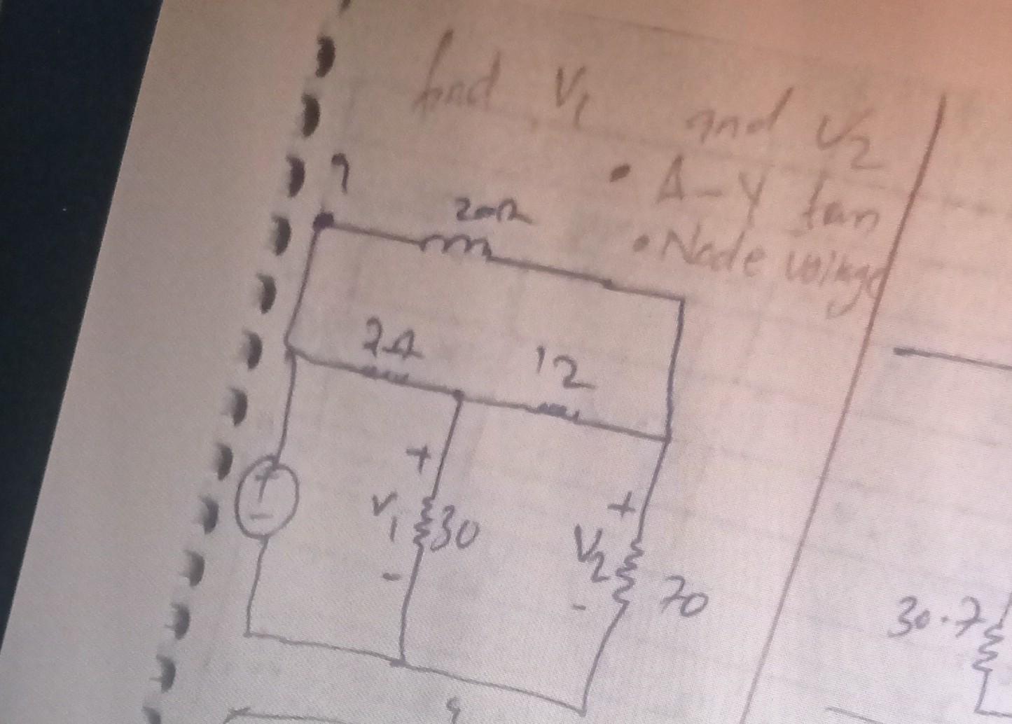 Solved circuit analysis find v1and V2 delta to wye Tan node | Chegg.com