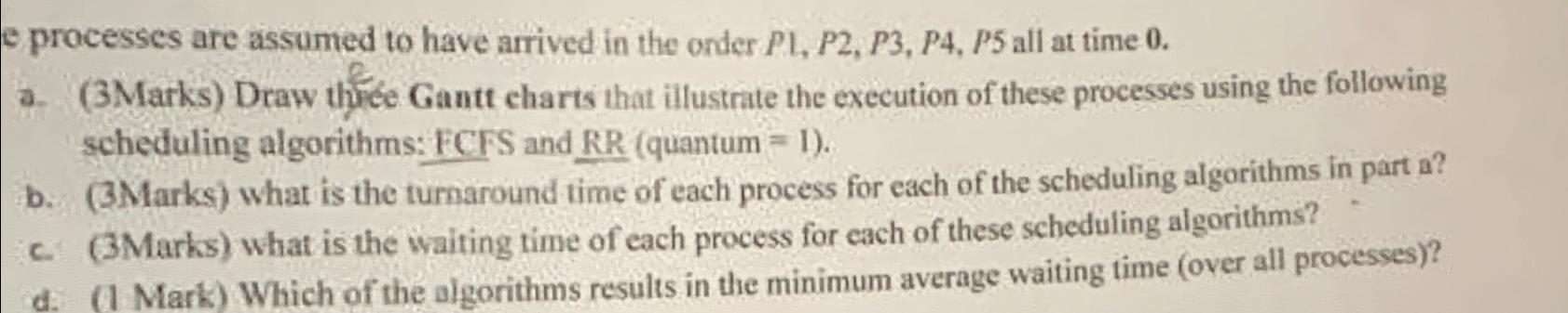 Solved e processes are assumed to have arrived in the onder | Chegg.com