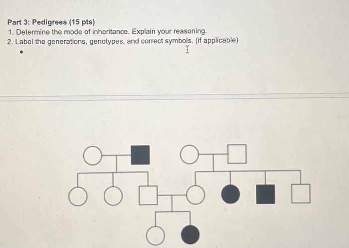 Solved Part 3: Pedigrees (15 pts) 1. Determine the mode of | Chegg.com Solved Part 3: Pedigrees (15 pts) 1. Determine the mode of | Chegg.com