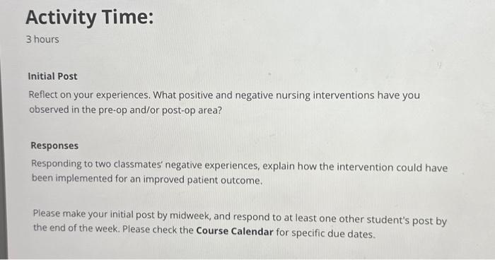Solved Initial Post Reflect on your experiences. What | Chegg.com