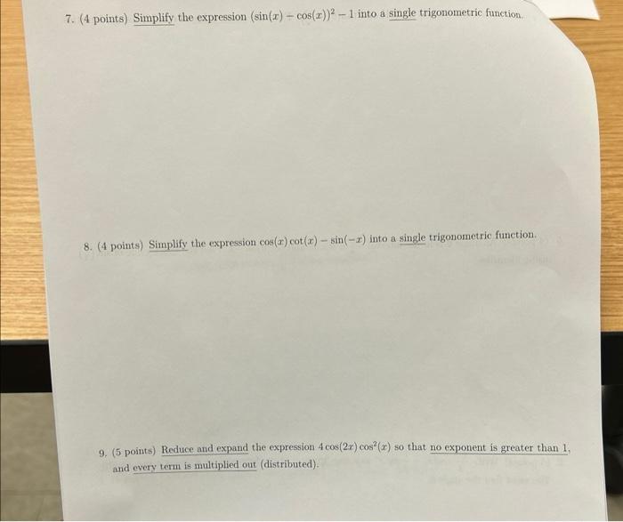 Solved 7. (4 points) Simplify the expression | Chegg.com