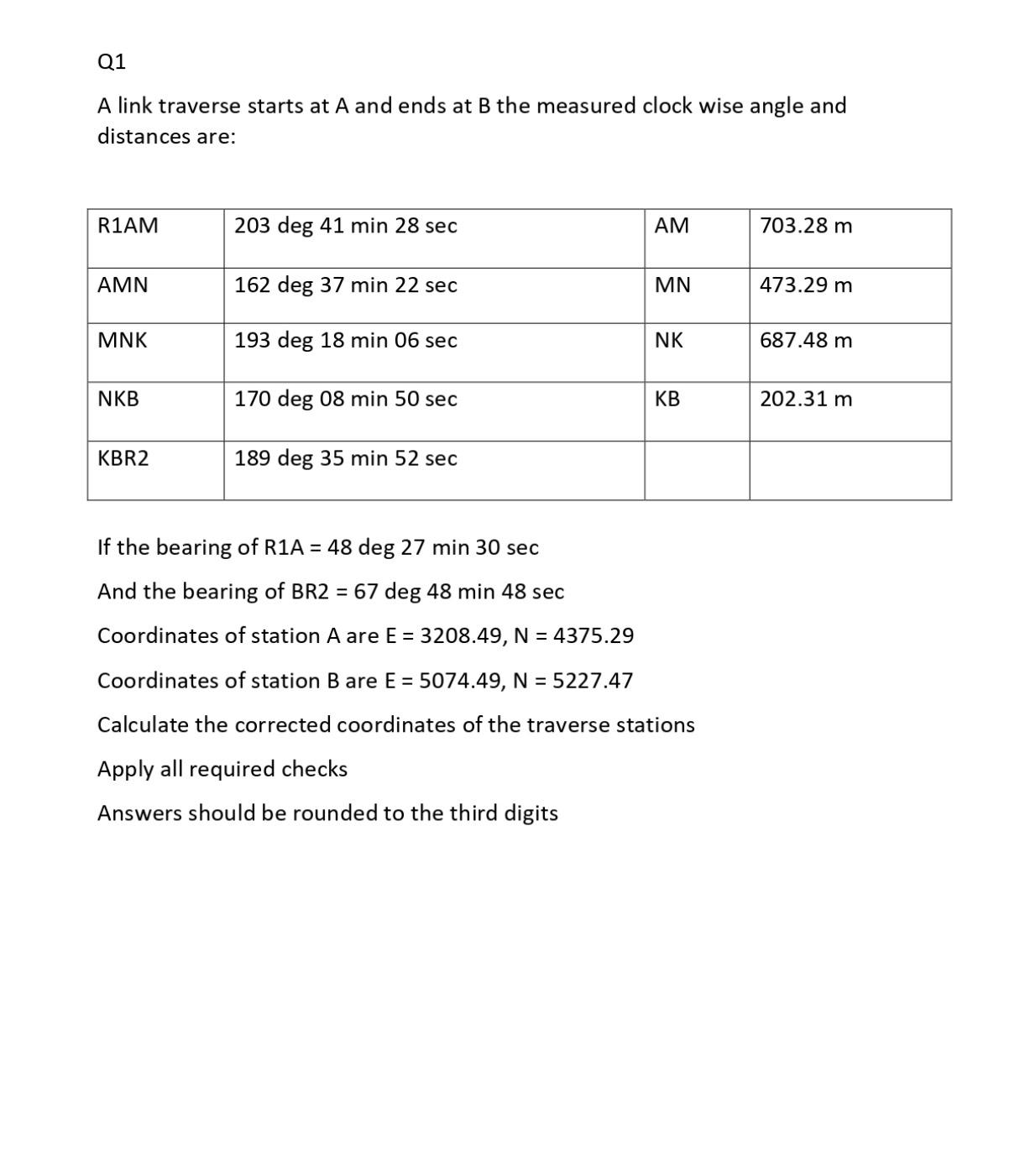 Solved Q1A link traverse starts at A and ends at B the | Chegg.com
