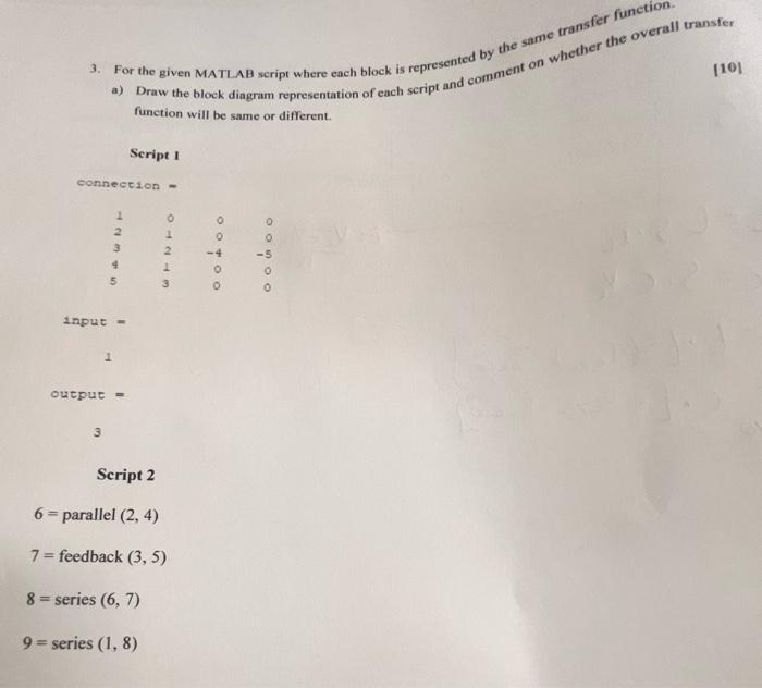 Solved 3 For The Given Matlab Seript Where Each Block Is