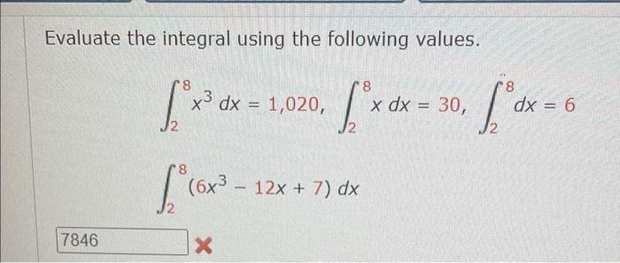 Solved Evaluate the integral using the following values. | Chegg.com