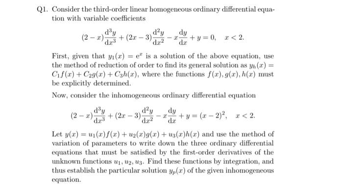 Solved de 3 Q1. Consider the third-order linear homogeneous | Chegg.com