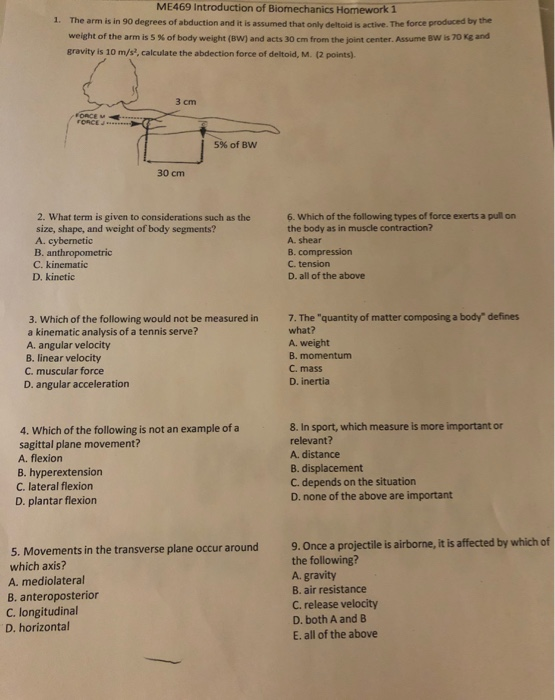 Solved ME469 Introduction of Biomechanics Homework 1 1. The | Chegg.com