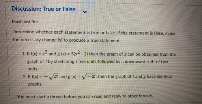 Solved Discussion: True or False Must post first. Determine | Chegg.com
