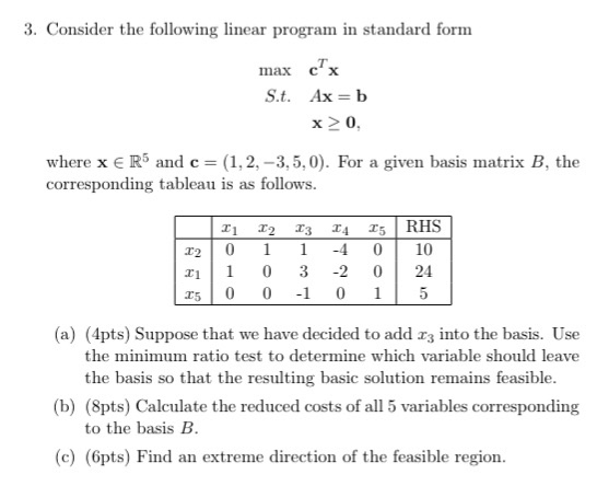 Solved 3. Consider the following linear program in standard | Chegg.com