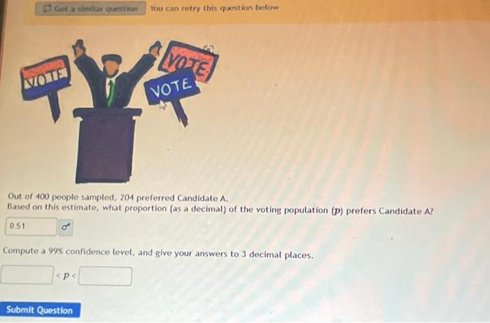 Solved Out of 400 people sampled, 204 preferred Candidate A. | Chegg.com