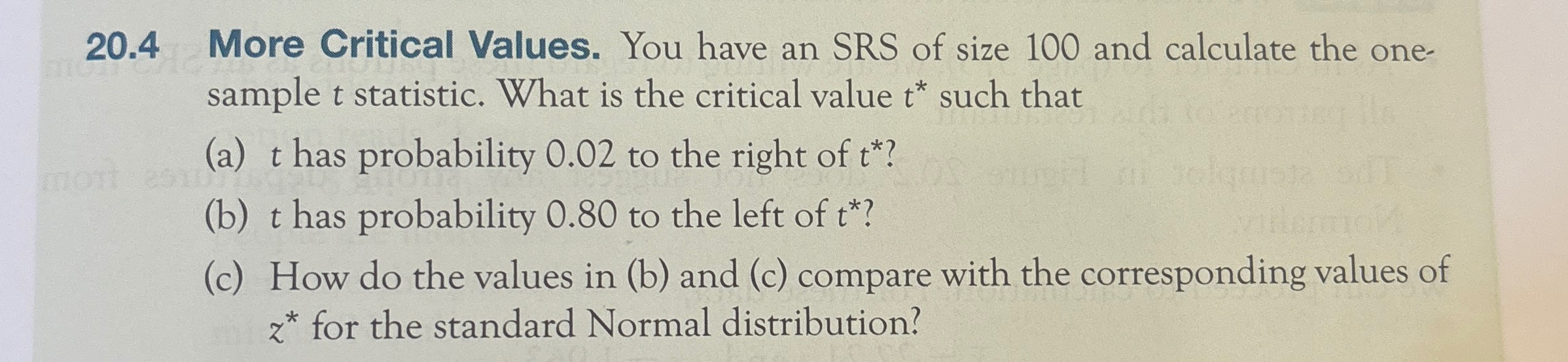 Solved 20.4 ﻿More Critical Values. You have an SRS of size | Chegg.com