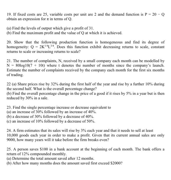 Solved Mathematics for Business and Economics I Review | Chegg.com