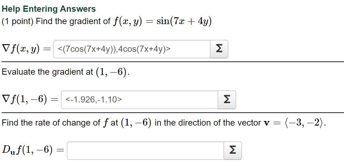 Solved Help Entering Answers(1 ﻿point) ﻿Find the gradient of | Chegg.com