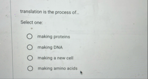 Solved translation is the process of.-Select one:making | Chegg.com