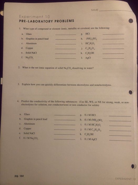 Solved NAME Experiment 10 PRE-LABORATORY PROBLEMS 1. What | Chegg.com