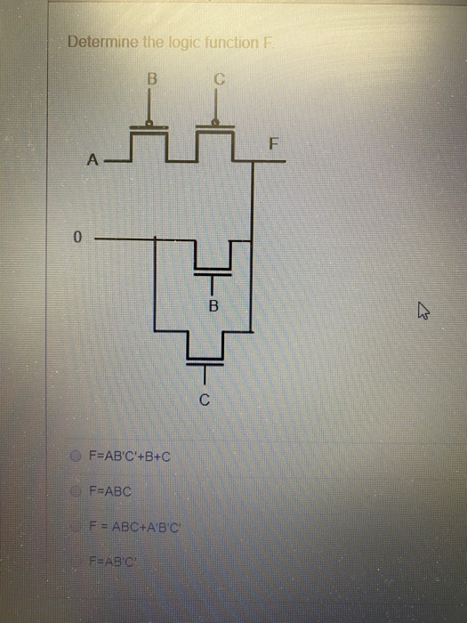 Solved Determine the logic function F F=AB'C'+B+C F=ABC F = | Chegg.com