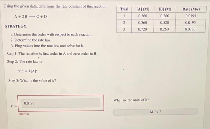 Solved Using the given data, determine the rate constant of | Chegg.com